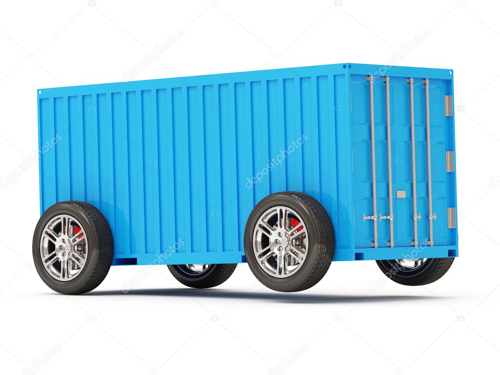 Cargo Container on Wheels isolated on white background Stock Photo by ...