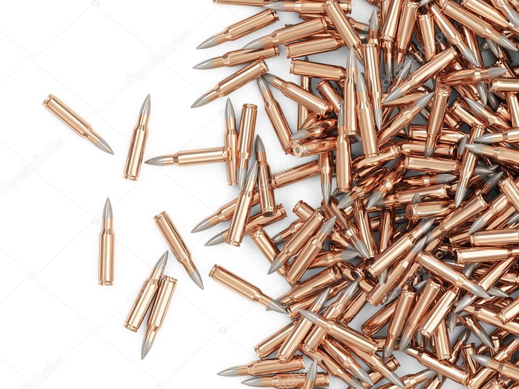 Heap of Rifle Bullets isolated on white background with place for Your ...