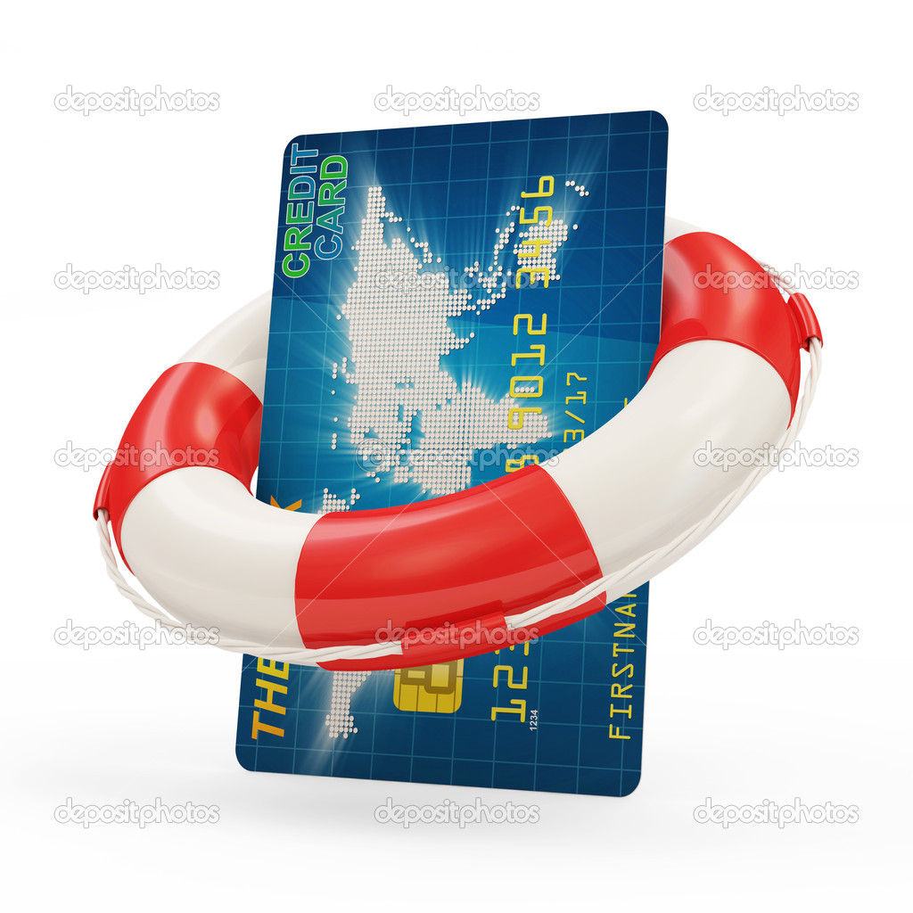 Credit Card Security and Service Concept. Credit Card with Red Lifebelt ...