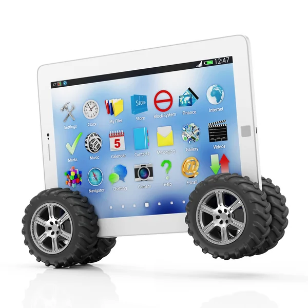 Smartphone on Wheels isolated on white background Stock Photo by ©ras ...