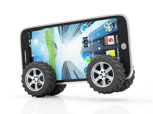 Smartphone on Wheels isolated on white background Stock Photo by ©ras ...