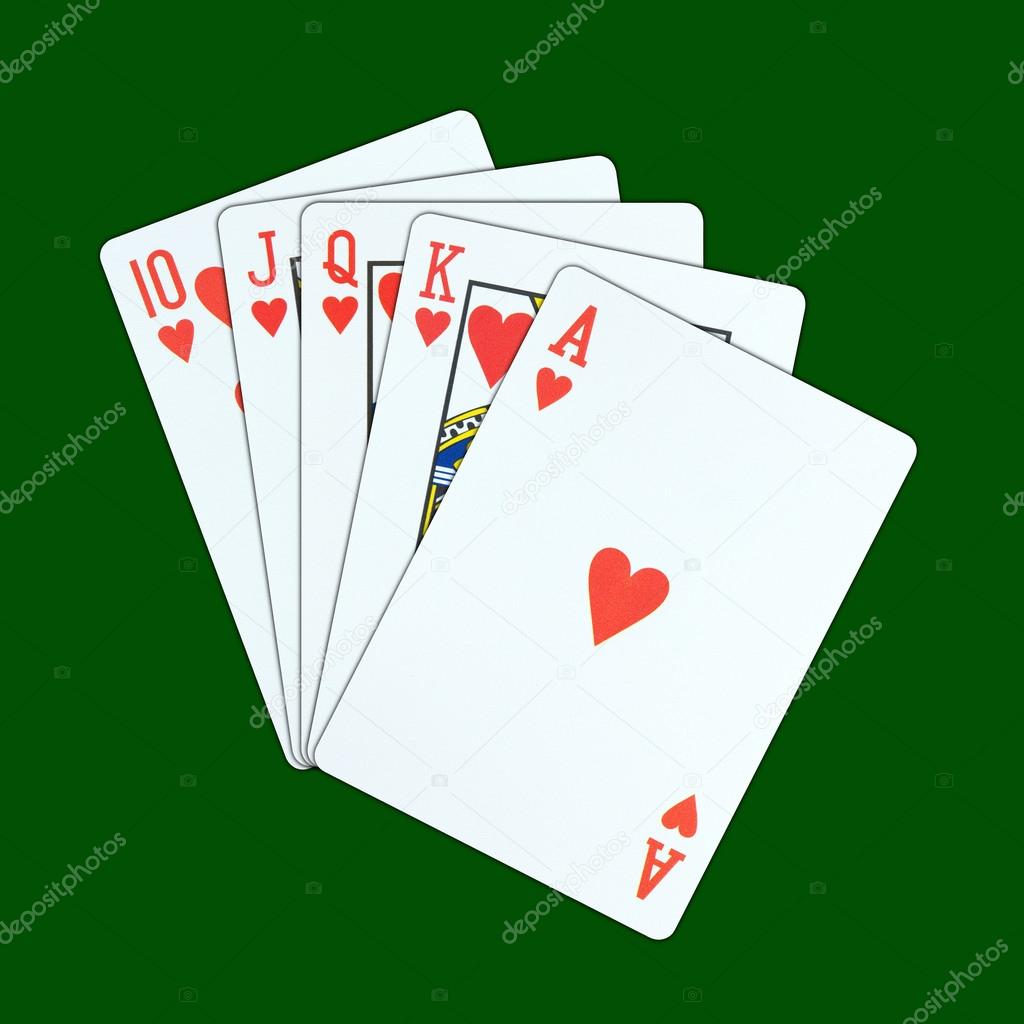 A royal straight flush playing cards poker hand in hearts — Stock Photo ...