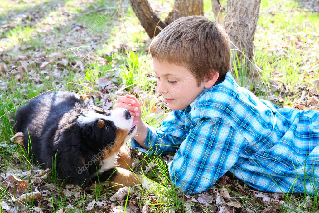 Boy and puppy Stock Photo by ©vanell 46414229