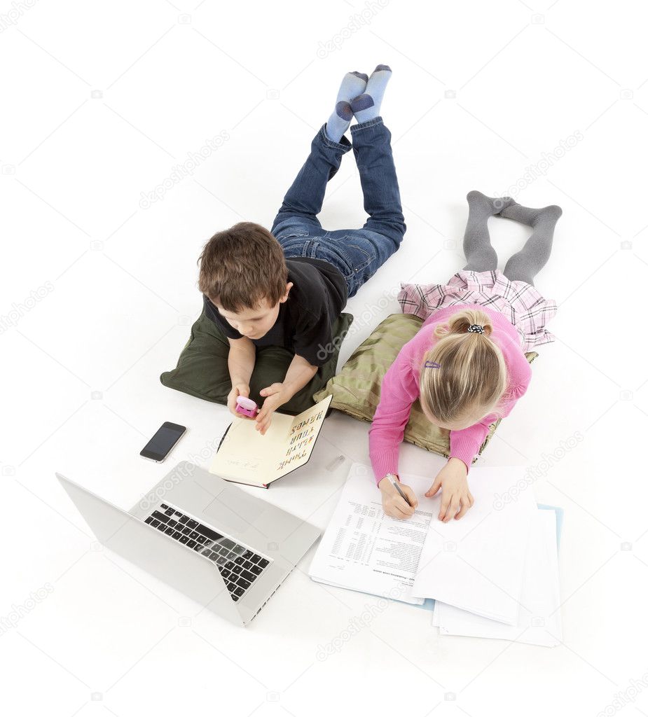 Child Boss and his child Secretary watching the Laptop — Stock Photo ...