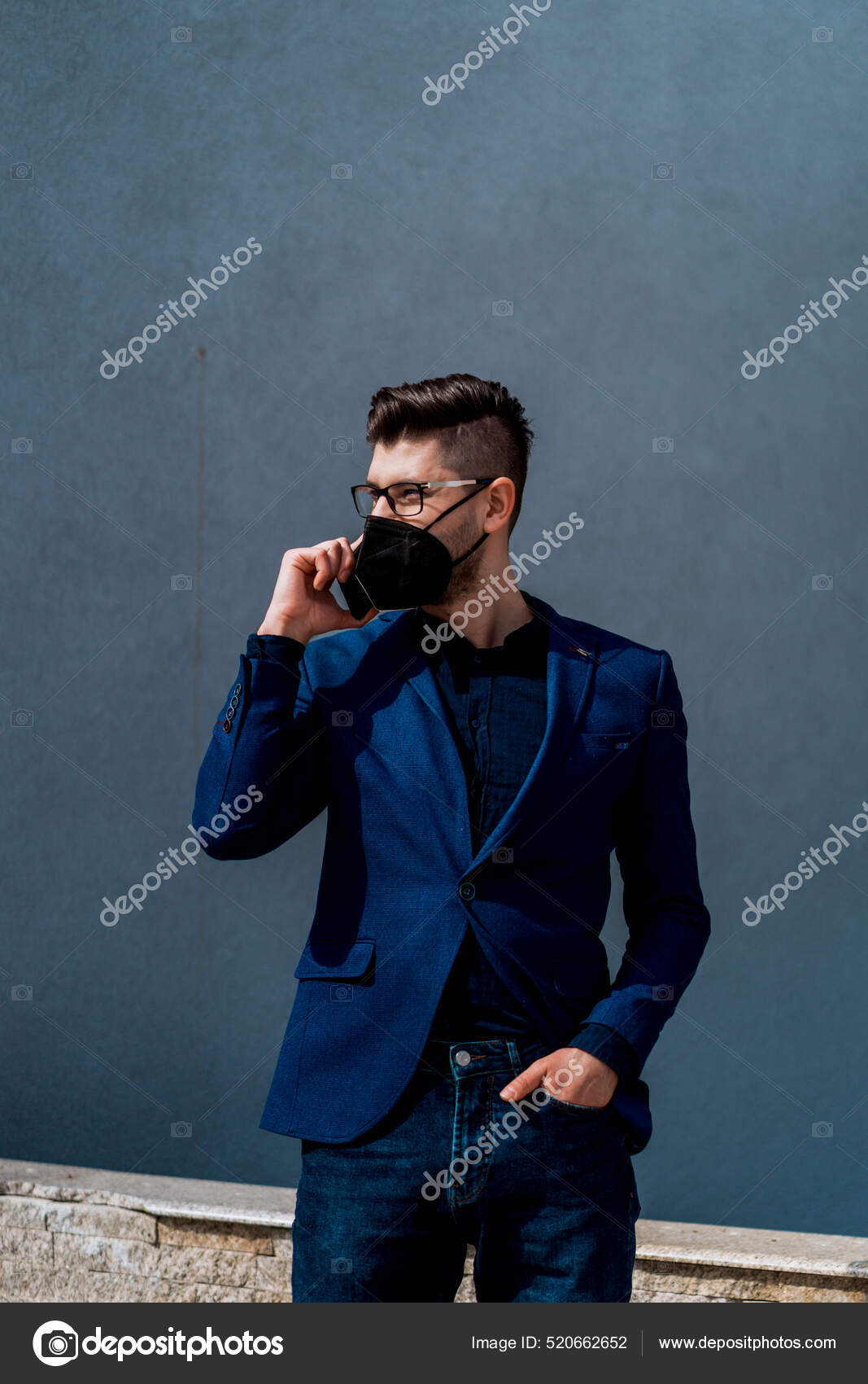 Single Executive Talking Phone Call Walking Street Office Building ...