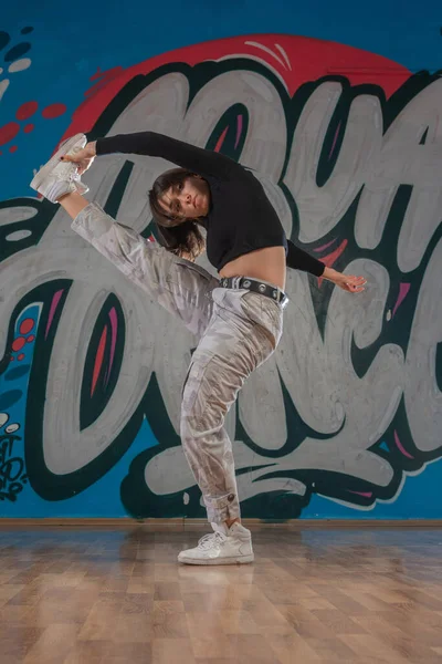 Silhouette Young Woman Hiphop Dancer Breakdancer Dancing Graffiti ...