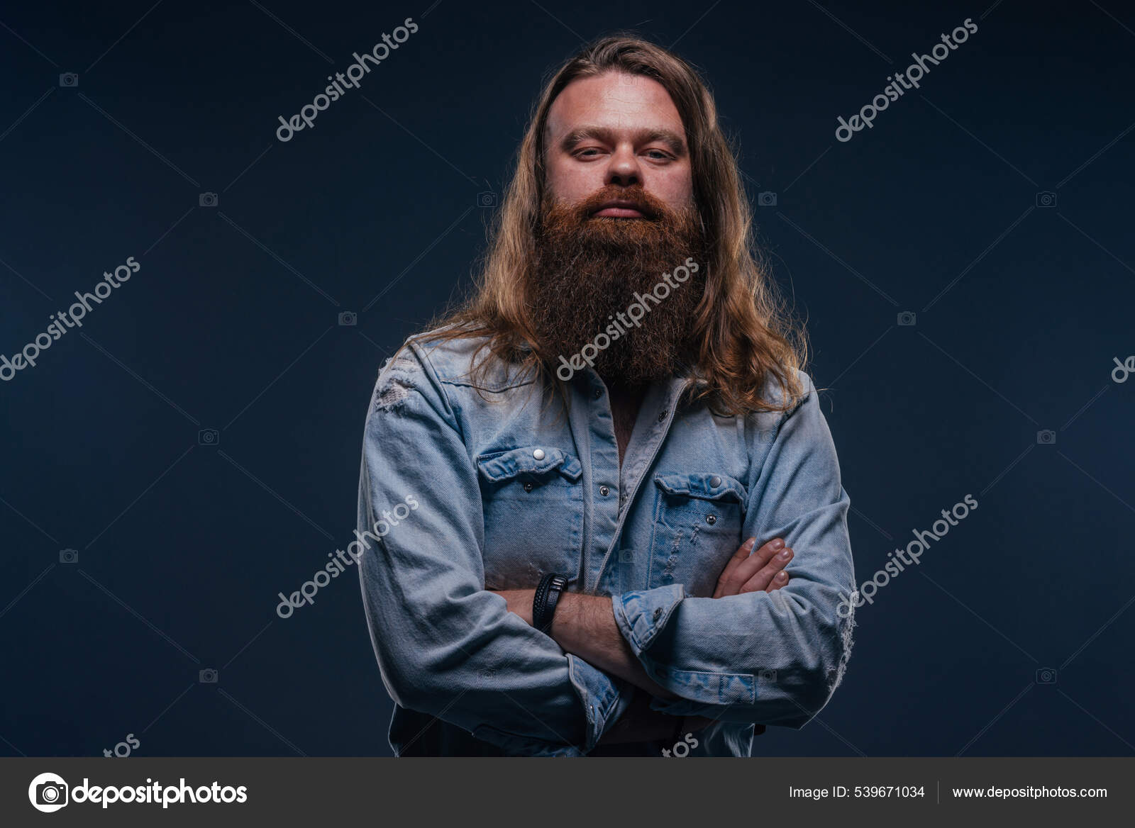 Close Portrait Handsome Manly Guy Beard Posing Studio Isolated ...