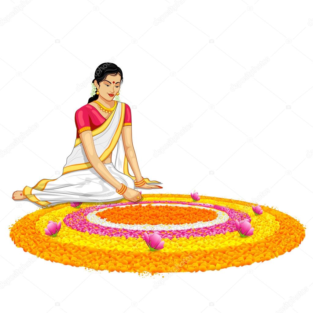Mujer haciendo rangoli para onam vector, gráfico vectorial © vectomart ...