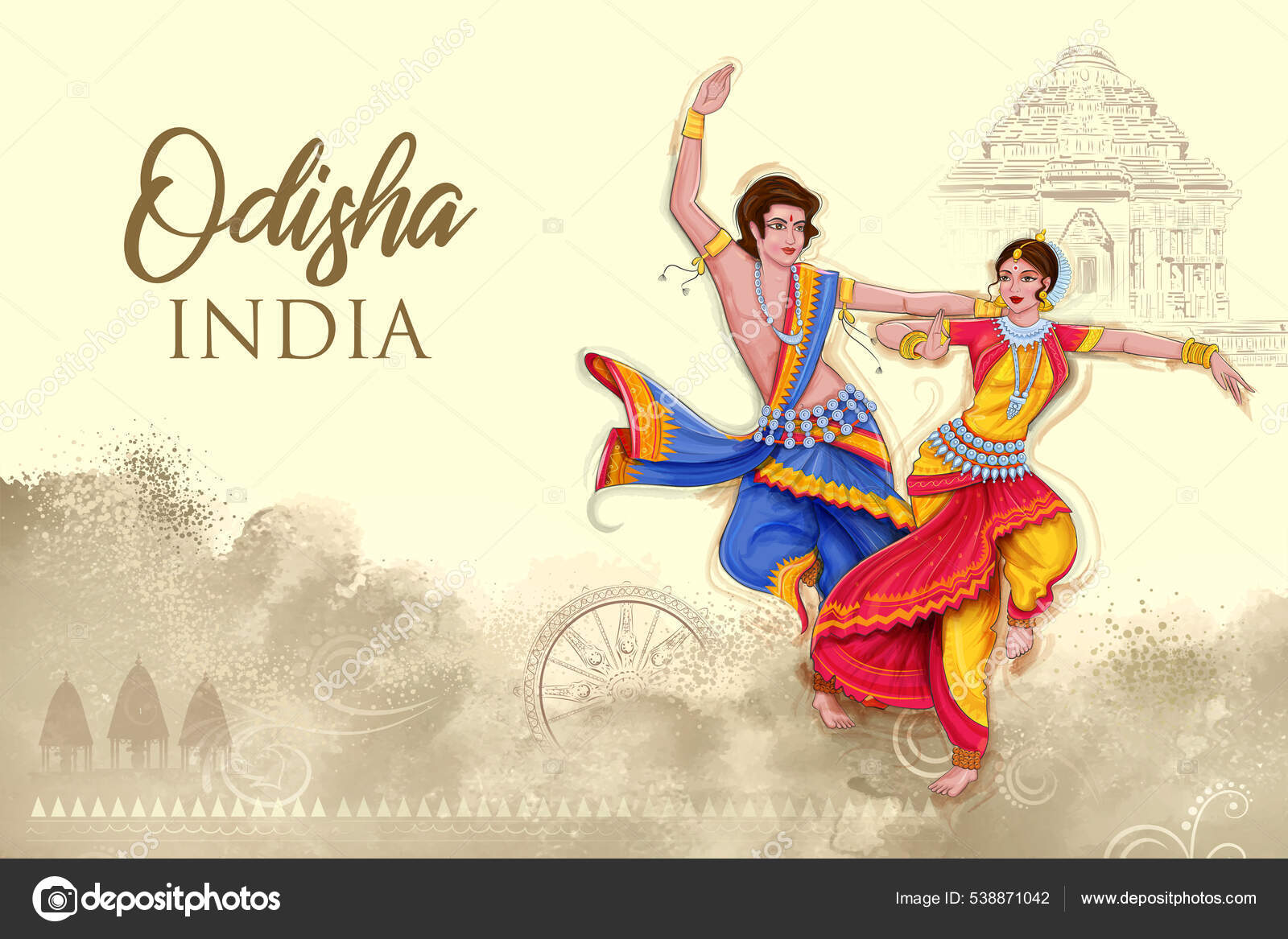 Couple performing Odissi dance traditional folk dance of Odisha, India ...