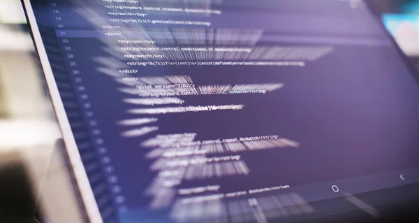 IT business. Python code computer screen. Mobile application design Concept. - Stock Image ...