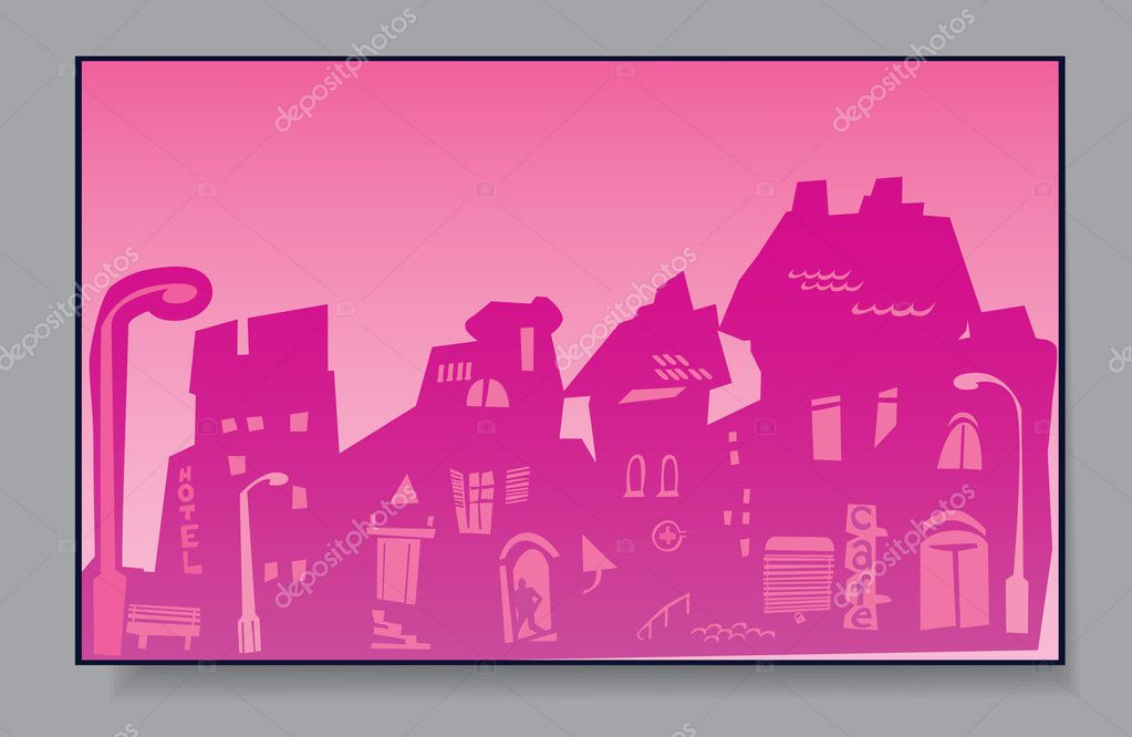 Of a card - a city in pink Stock Vector by ©helehenogo 16270567