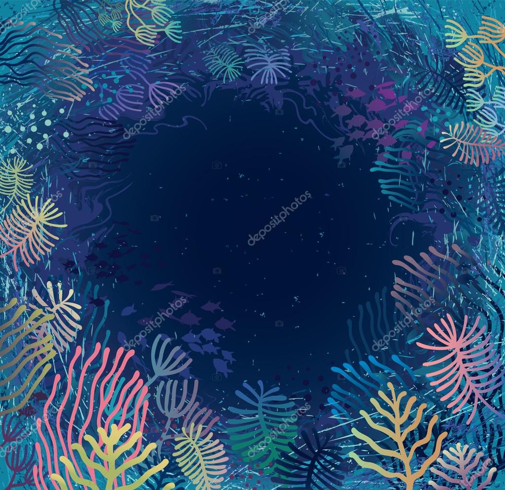 Underwater. Aquatic plants and corals surrounding sea abyss Stock ...