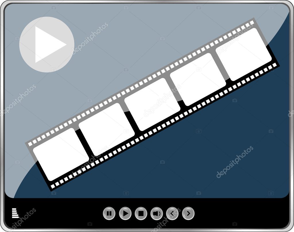 Movie player interface with film strip and digital buttons — Stock ...