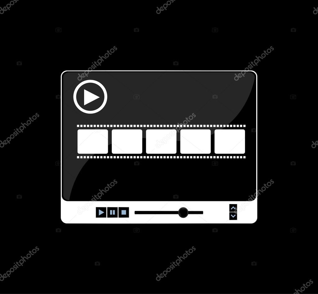 Media player interface with film strip on black — Stock Photo ...