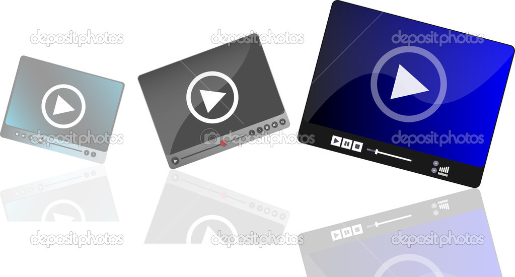 Media player set with play button on abstract background — Stock Photo ...