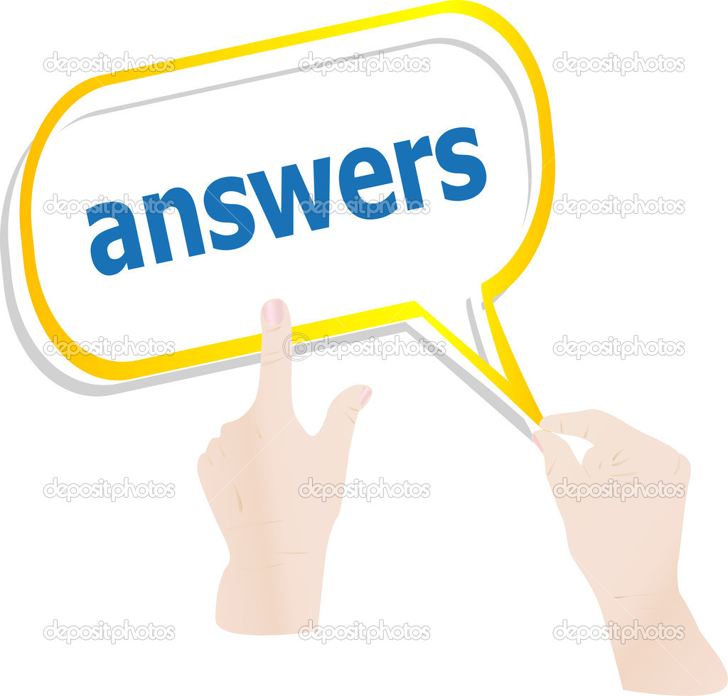 Hands holding abstract cloud with answers word — Stock Photo ...