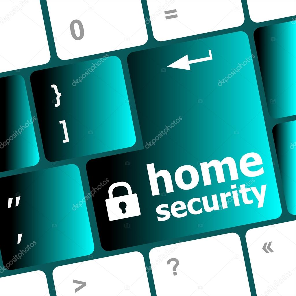 Safety concept: computer keyboard with Home security icon on enter button background — Stock ...