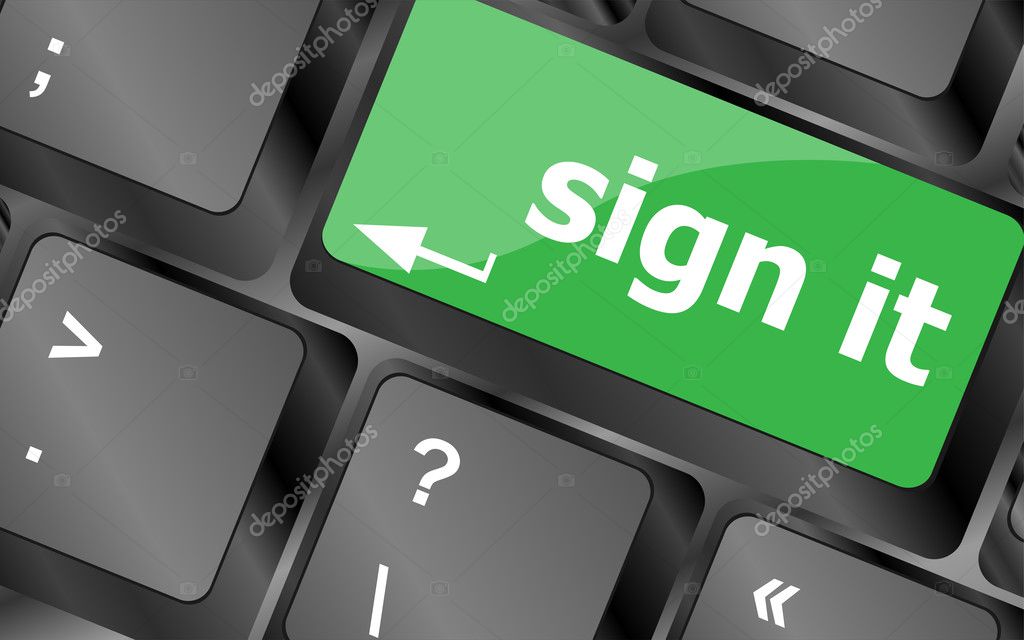Sign it or login concept with key on computer keyboard — Stock Photo ...