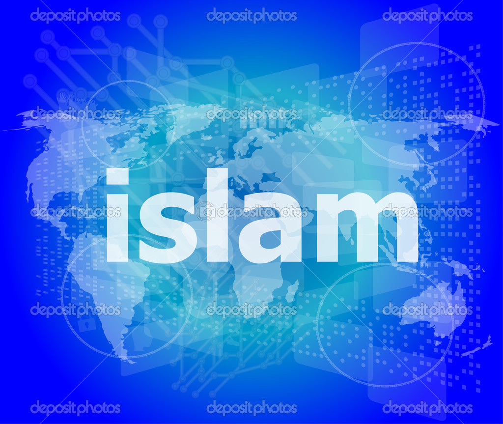 Islam, fondo de alta tecnología, pantalla táctil digital de negocios ...