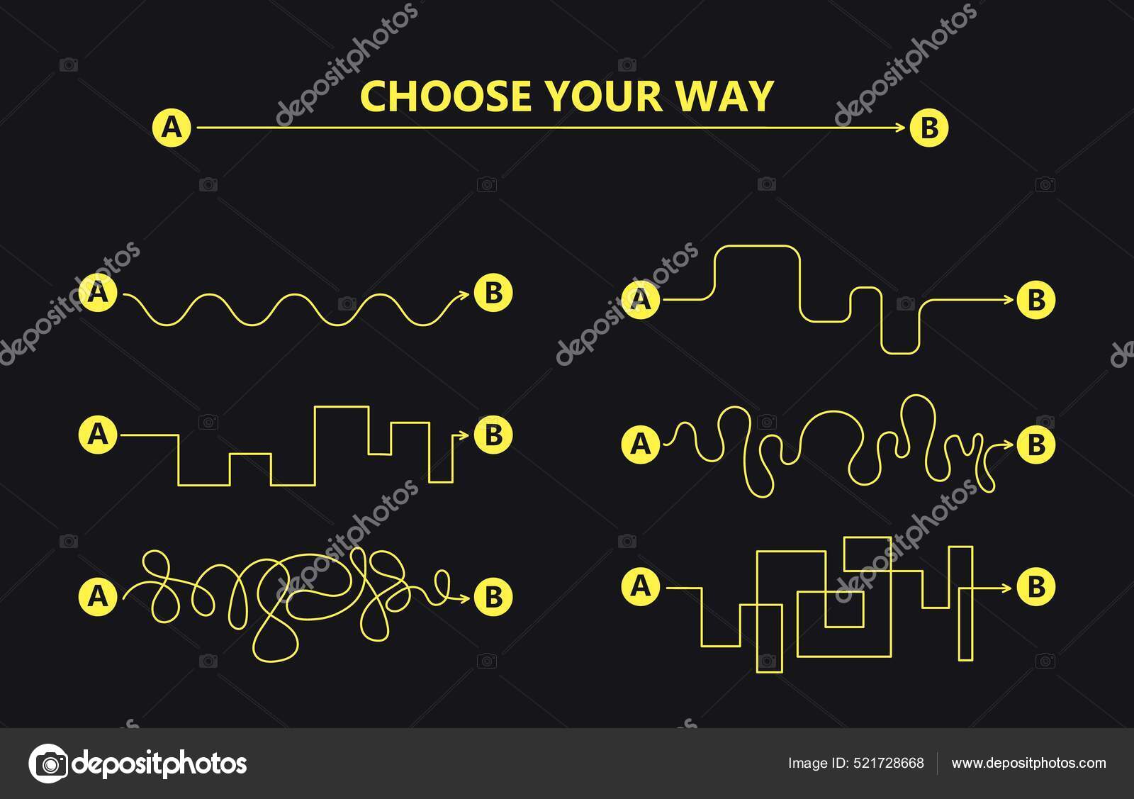 Set of difficult and easy simple way process from start to end. Vector ...