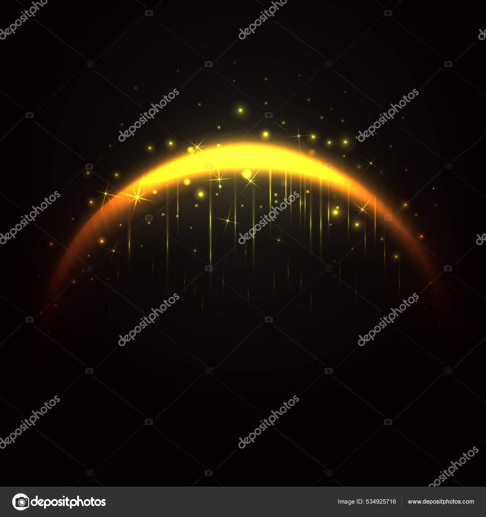 Magic golden arc. 3d realistic lighten gold arch. Fairy curve shiny ...