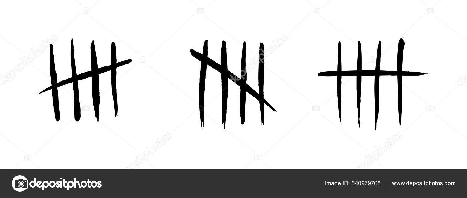 Tally marks set on white background. Collection of black hash marks ...
