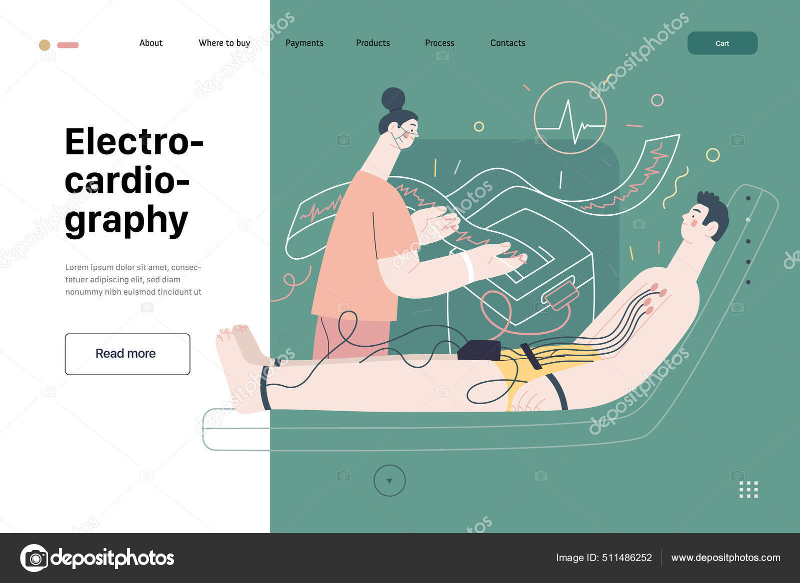 Eletrocardiografia ECG modelo de web testes médicos. Vetor plano ...