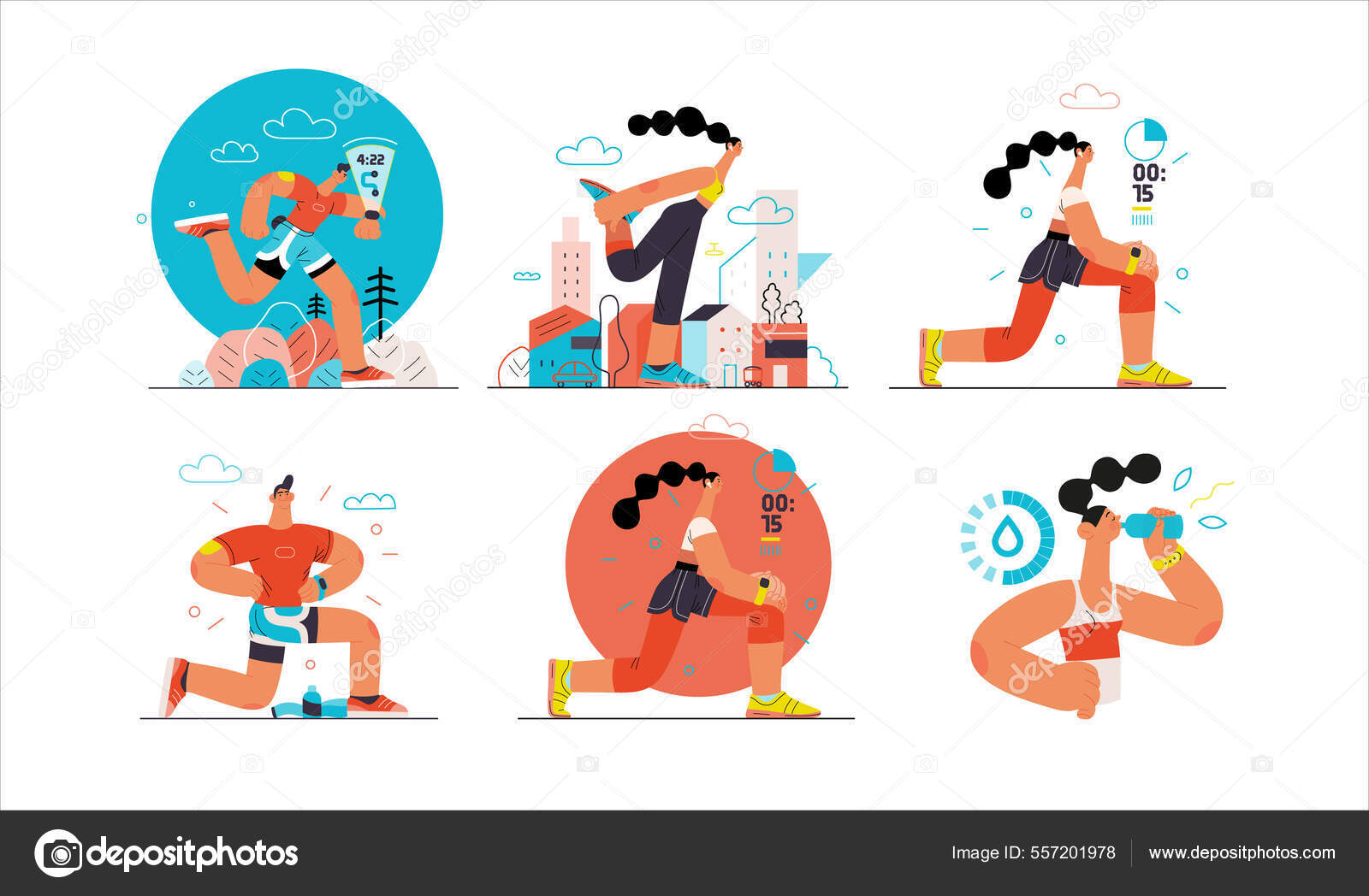 Runners - a set of illustrations of running and exercising outside ...