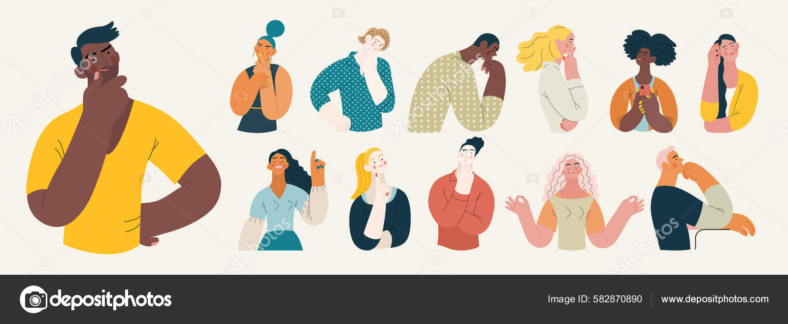 People Portrait Thinking People Set Modern Flat Vector Concept ...