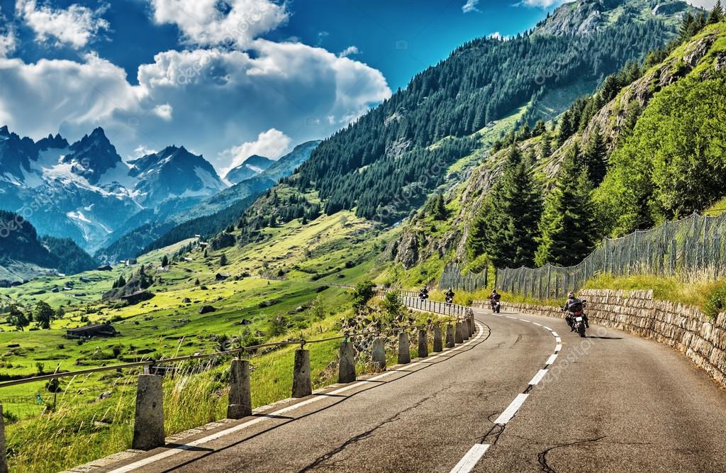 Group of bikers touring European Alps Stock Photo by ©Anna_Om 48742877