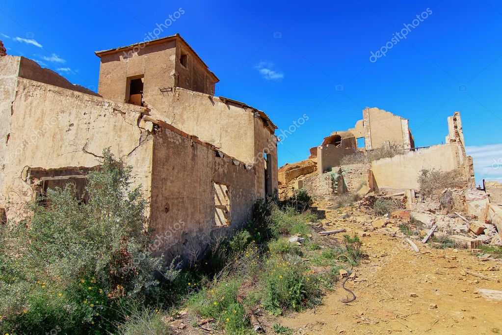 Old village destroyed in ruins and abandoned by the bombs of war ...