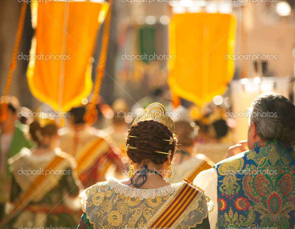 Fallero and Falleras walking in fallas fest Valencia Stock Photo by ...