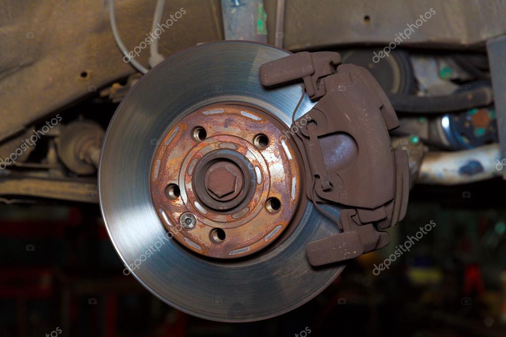 Car wheel brake rusty disc with pads rotor disc and caliper Stock Photo ...