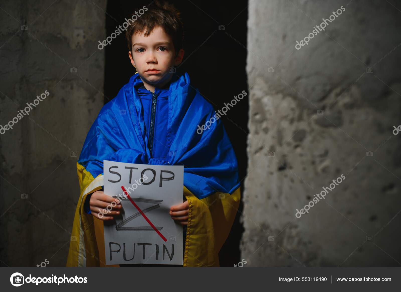 Upset Ukrainian Poor Toddler Boy Kid Homeless Protesting War Conflict ...