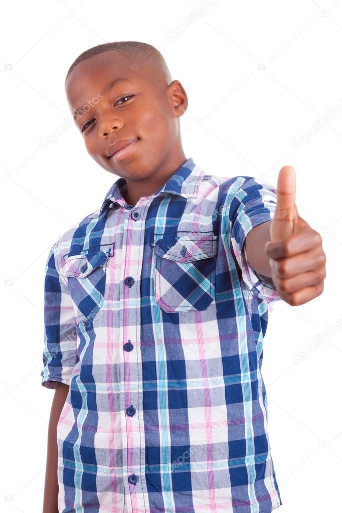African American boy making thumbs up - Black people Stock Photo by ...
