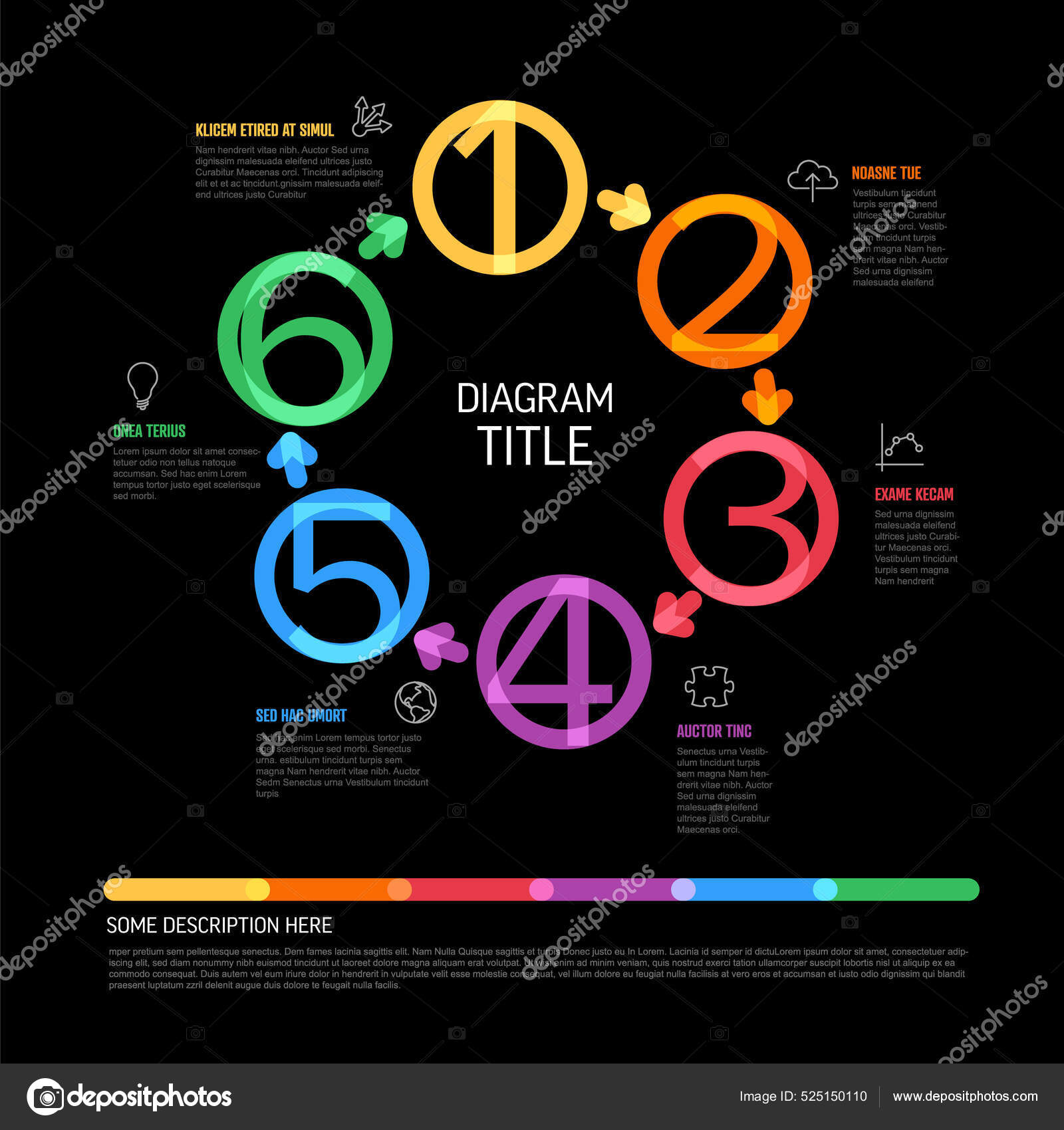 Vector Dark Progress Six Steps Template Cycle Descriptions Icons Thick ...