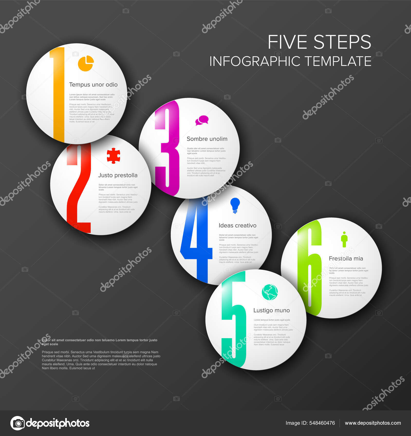 Vector Fresh Progress Steps Template Descriptions Icons Circles Dark ...