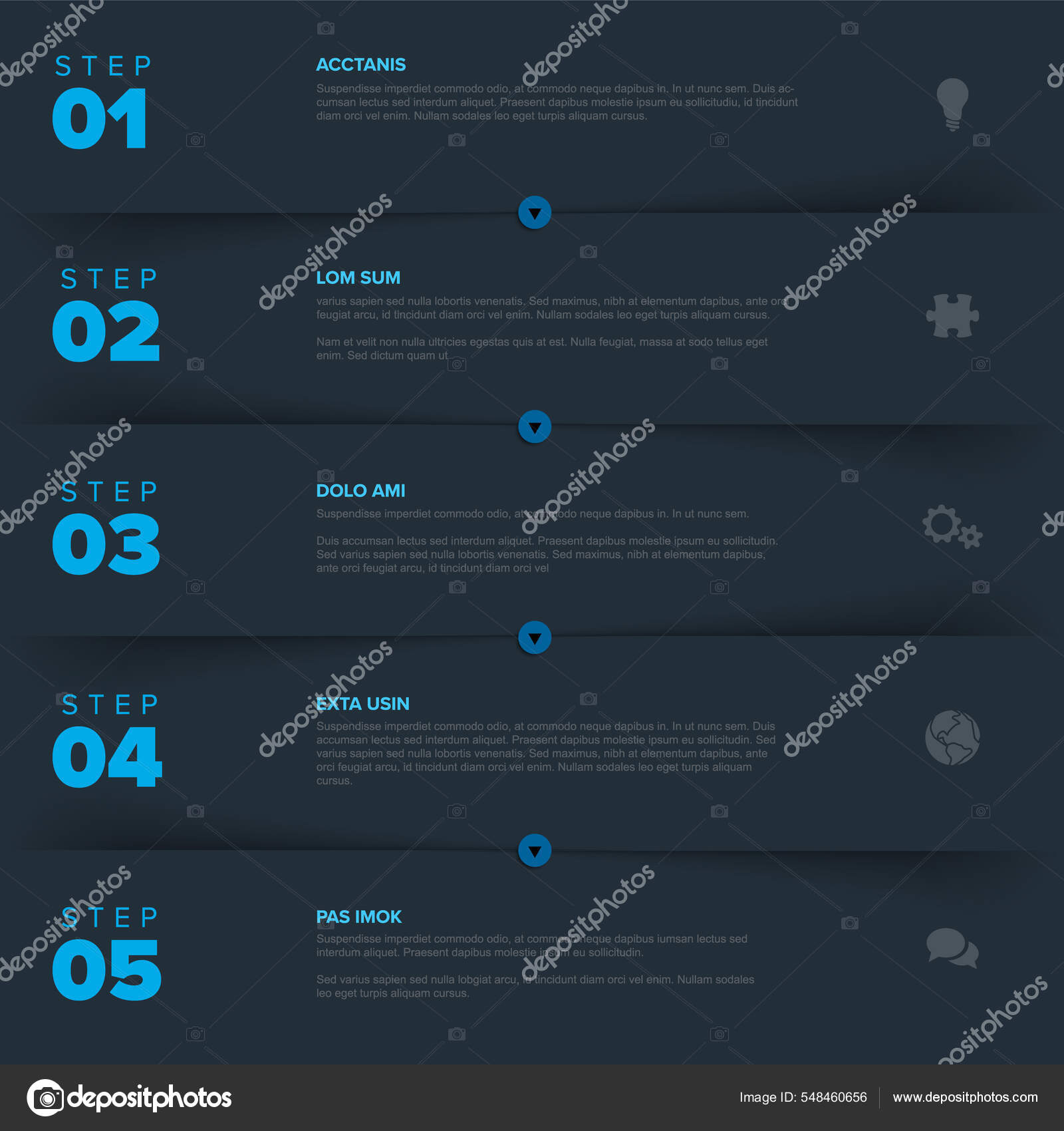 Five Vector Progress Block Steps Template Descriptions Big Numbers Five Stock Vector Image by ...