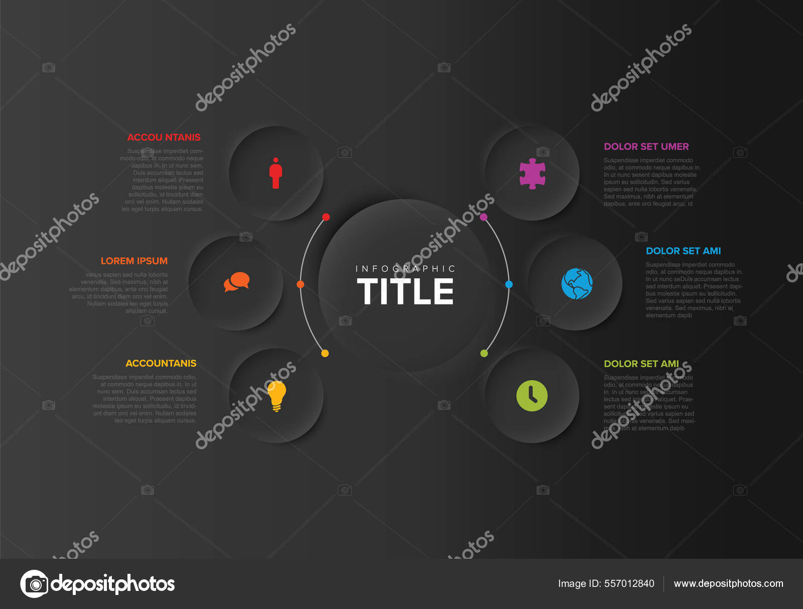 Vector Multipurpose Infographic Template Title Six Elements Options Big ...