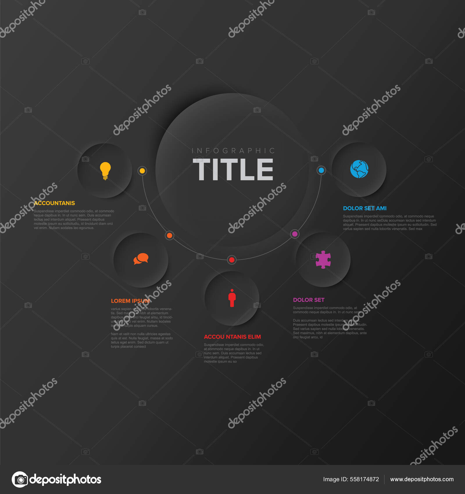 Vector Dark Multipurpose Infographic Template Title Five Elements ... Vector Dark Multipurpose Infographic Template Title Five Elements ...