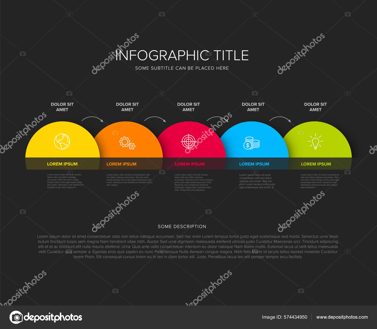 Vector Process Progress Template Diagram Schema Five Steps Icons ...