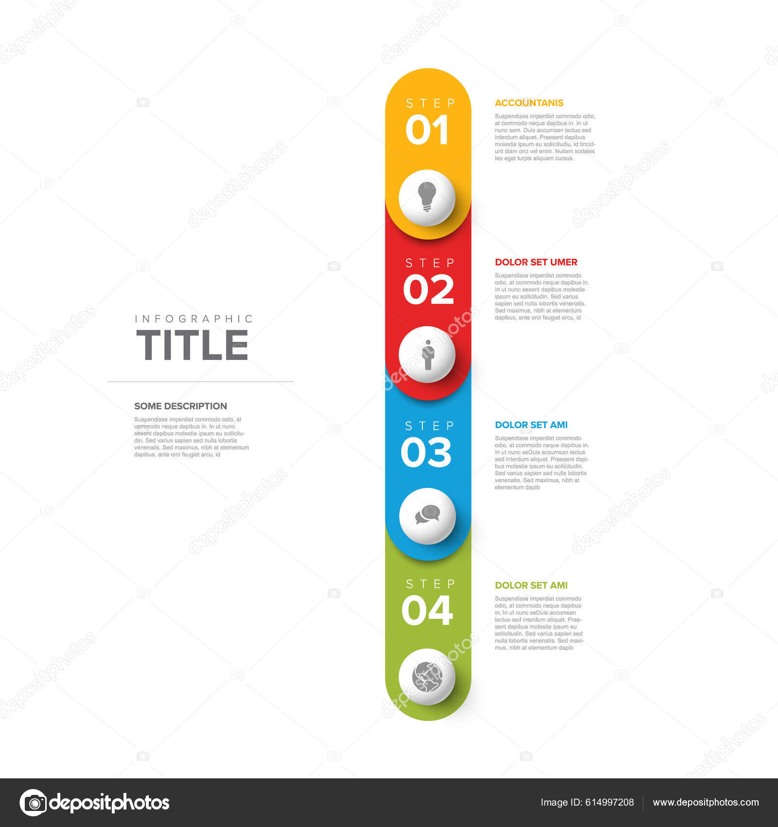 Vector Process Progress Template Diagram Schema Four Vertical Steps ...