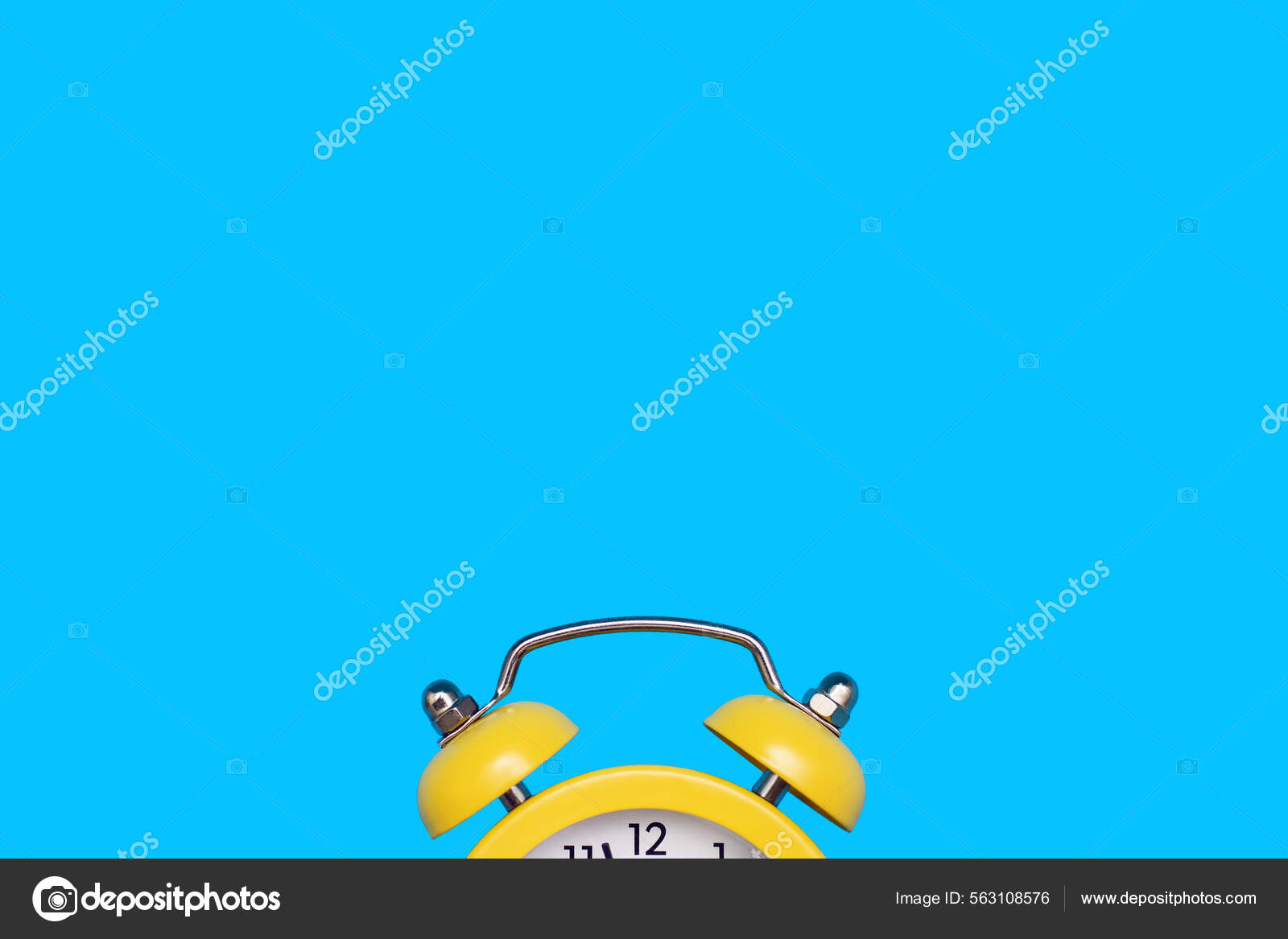 Yellow Old Fashioned Alarm Clock Dial Blue Background Free Space Stock ...