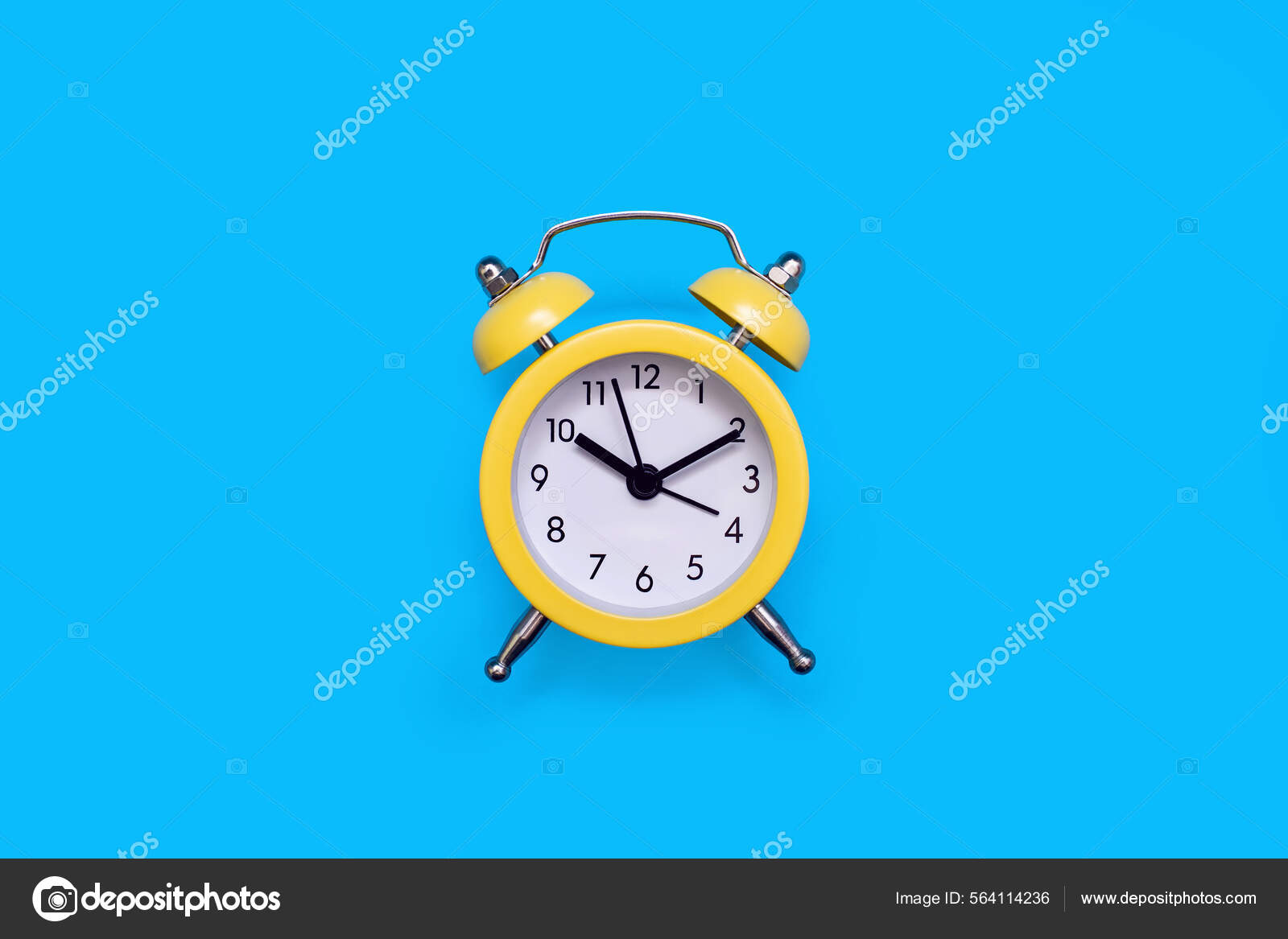 Yellow Old Fashioned Alarm Clock Dial Blue Background Free Space ...
