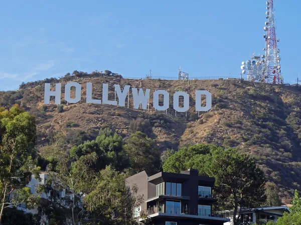 Famous Hollywood Sign with the blue sky in the background – Stock ...