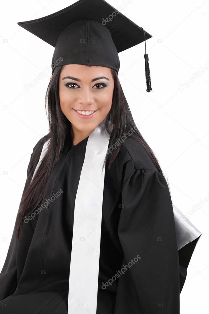 Full isolated studio picture from a young graduation woman — Stock ...