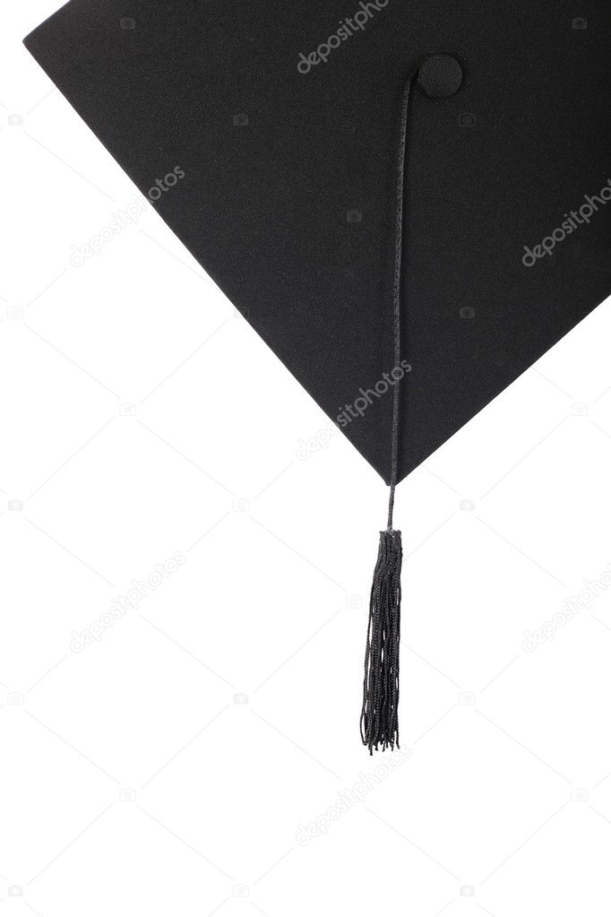 Graduation cap with black tassel on the white isolated — Stock Photo ...