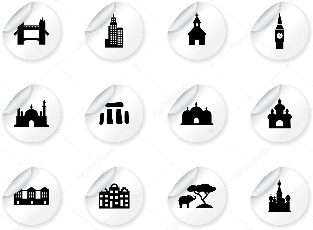 Stickers with landmark icons Stock Vector Image by ©katerinarspb #12542875