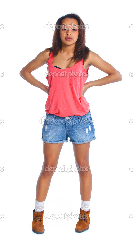 Adorable young mulatto girl. Isolated white backround Stock Photo by ...