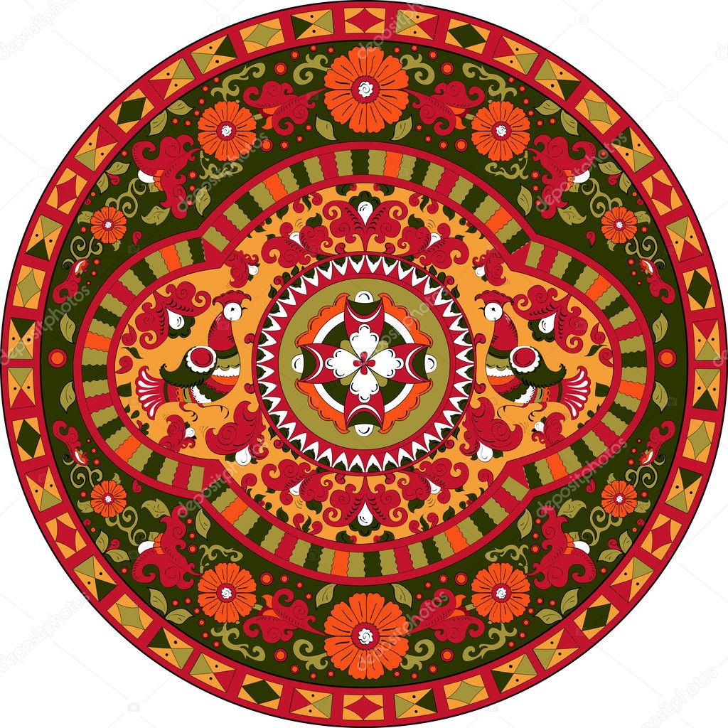 Russian traditional ornament with paradise birds and flowers of ...